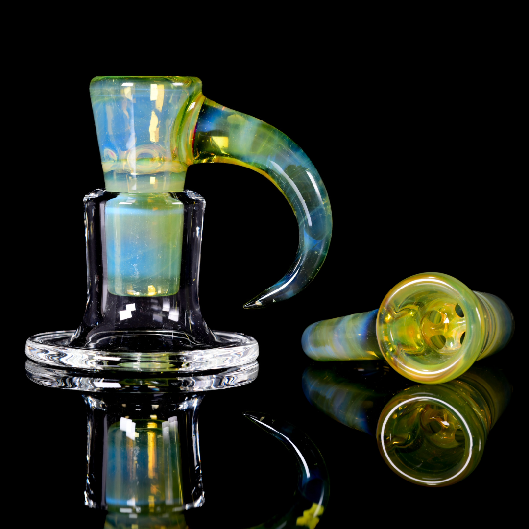 Ure Glass - 18mm 4 Hole Horn Full Work Slide - Ns Yellow/Lichen – Baked ...